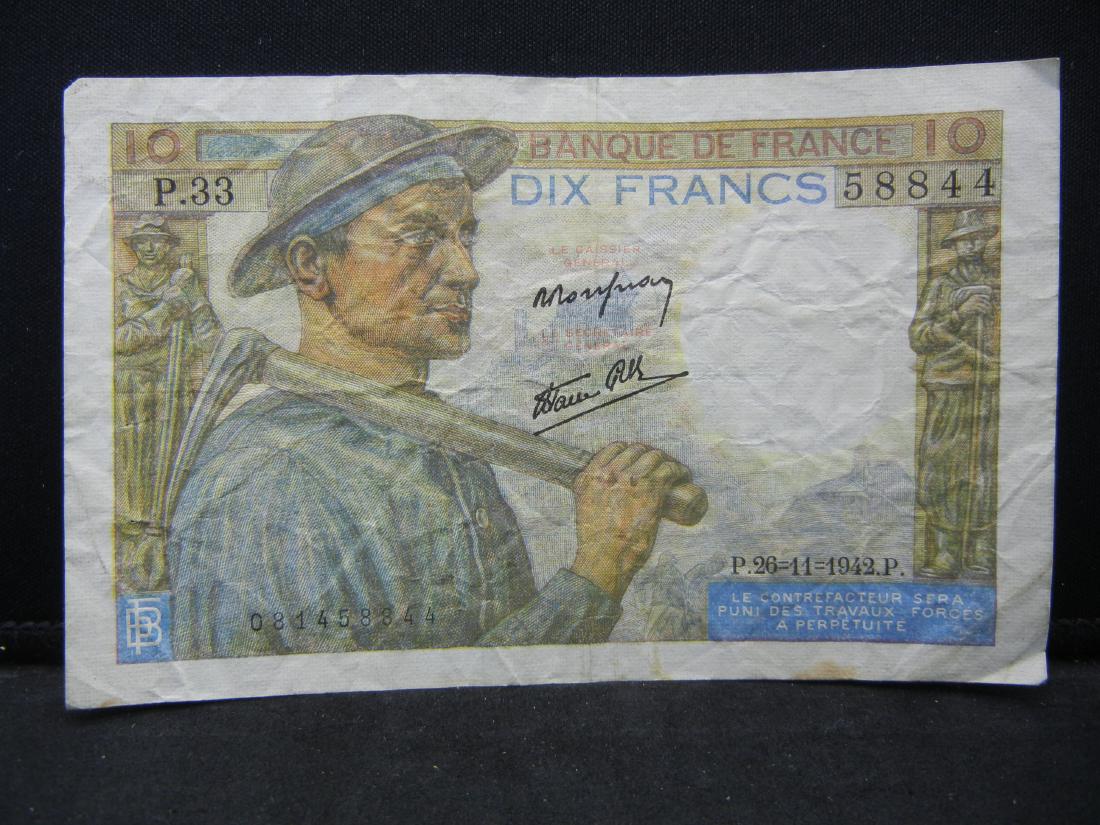 1942 France 10 Francs Bank Note. Serial # P.33 58844