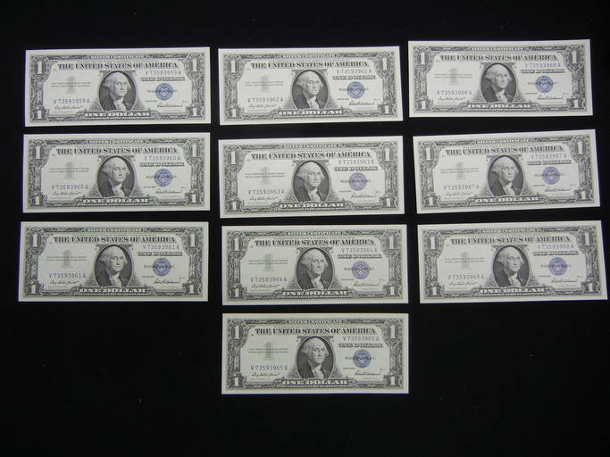 (10) Consecutive Serial # 1957 Silver Certificates.