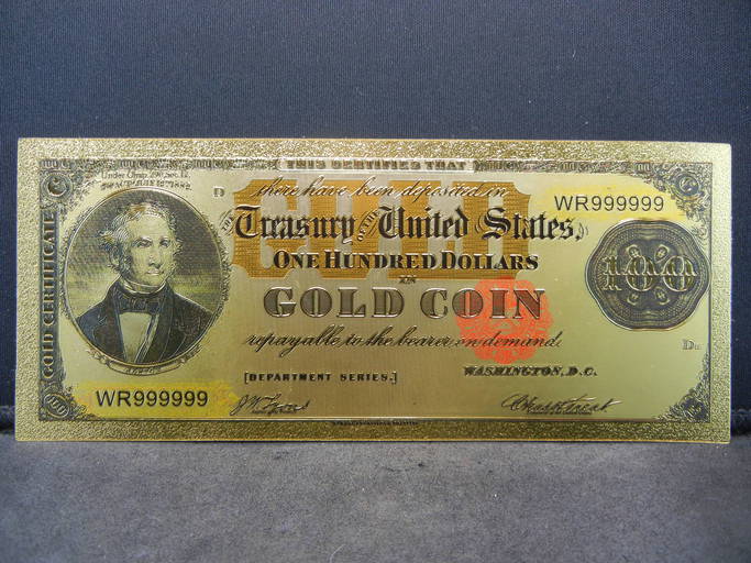 One Hundred Dollar Gold Certificate 24k Gold Foil Note