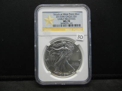 2013 (w) American Silver Eagle Ms 70 Ngc (early Releases)