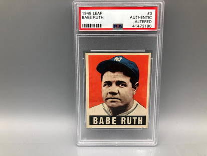1948 1949 Leaf Babe Ruth Card #3 Hof Yankees Certified Psa Authentic Altered