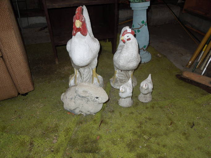 Cement Rooster & Hen & Baby Chicks &, Bunny Shipping
