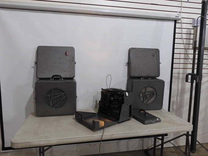 (3) Vintage Victor Speakers & Projector