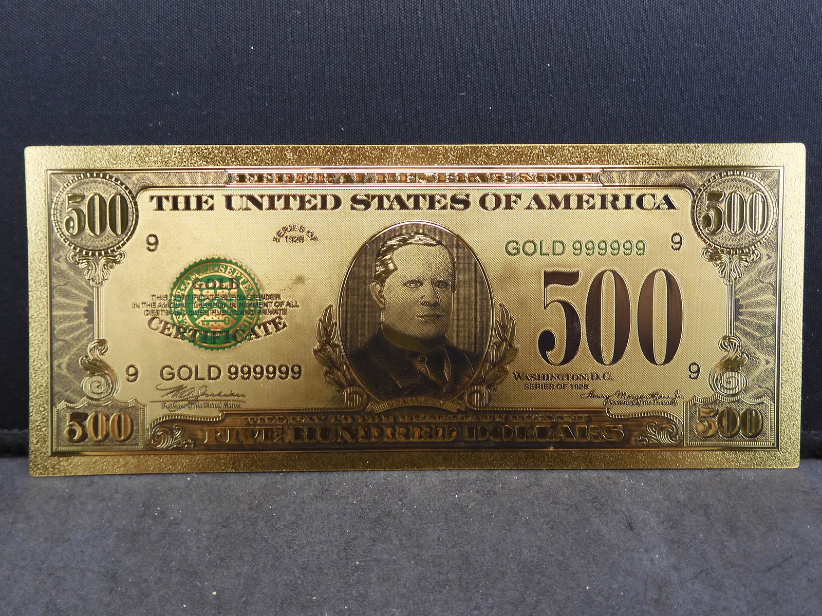 1928 Five Hundred Gold Certificate 24k Gold Foil Note