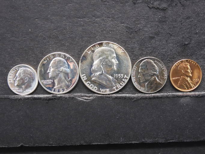 1953 Proof Set W/90% Silver Franklin Half Dollar,