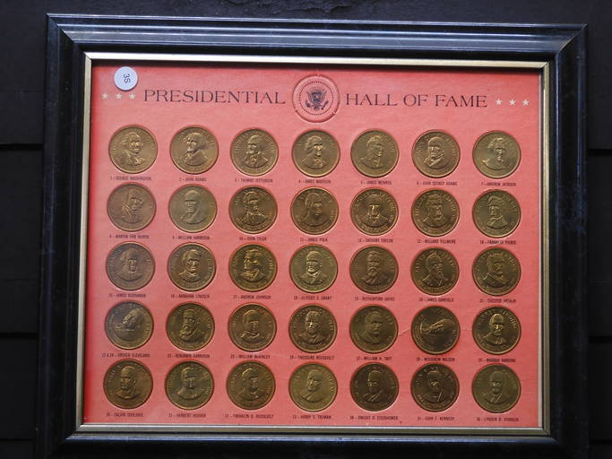 Framed Presidential Hall Of Fame W/35 Medallions From