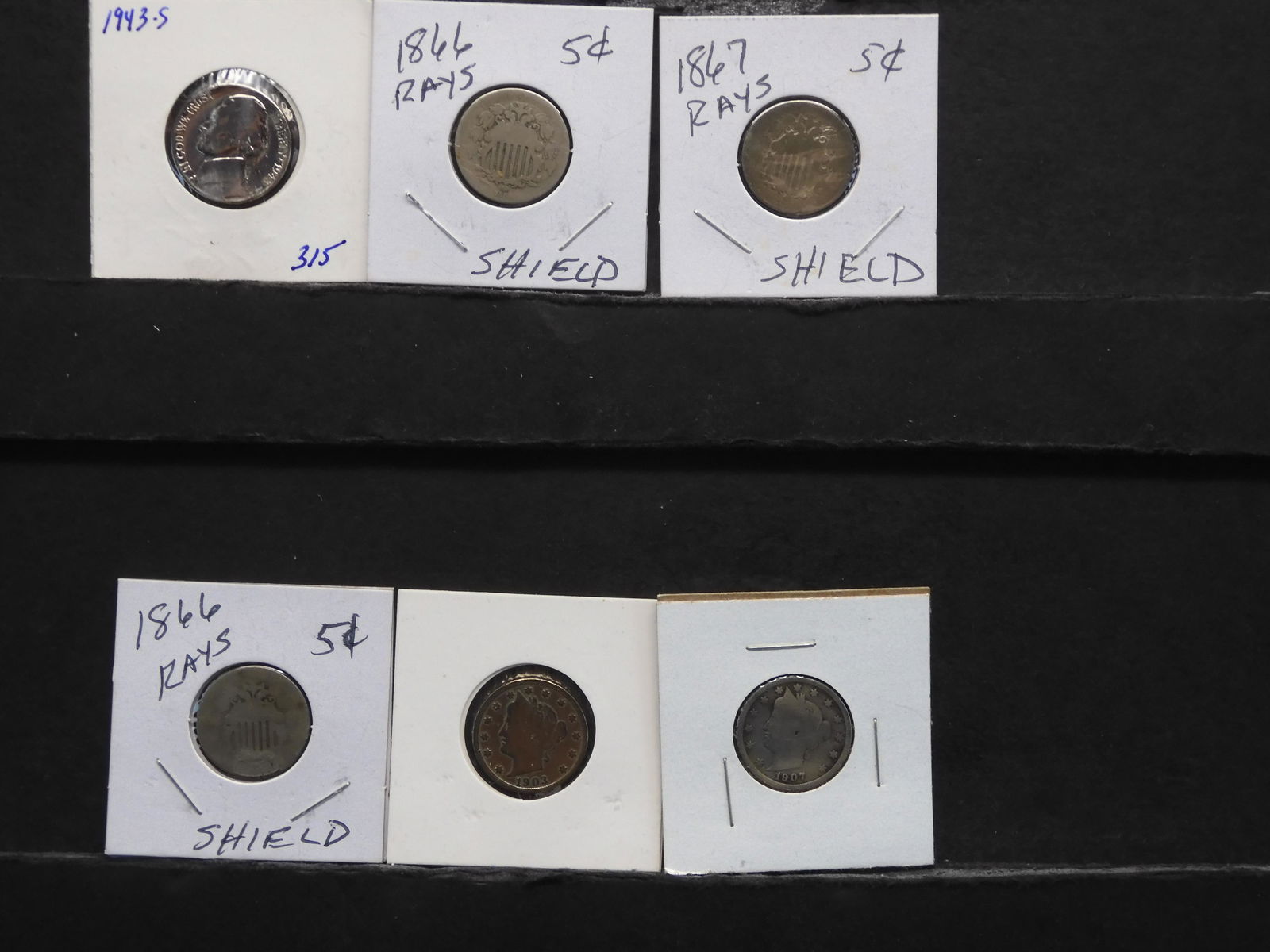 Three Types Of Nickels (3 Shield Nickels, Two Liberty