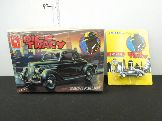 Lot Of 2 Dick Tracy Cars; Ertl Diecast & Amt Model Kit, Both New In Package