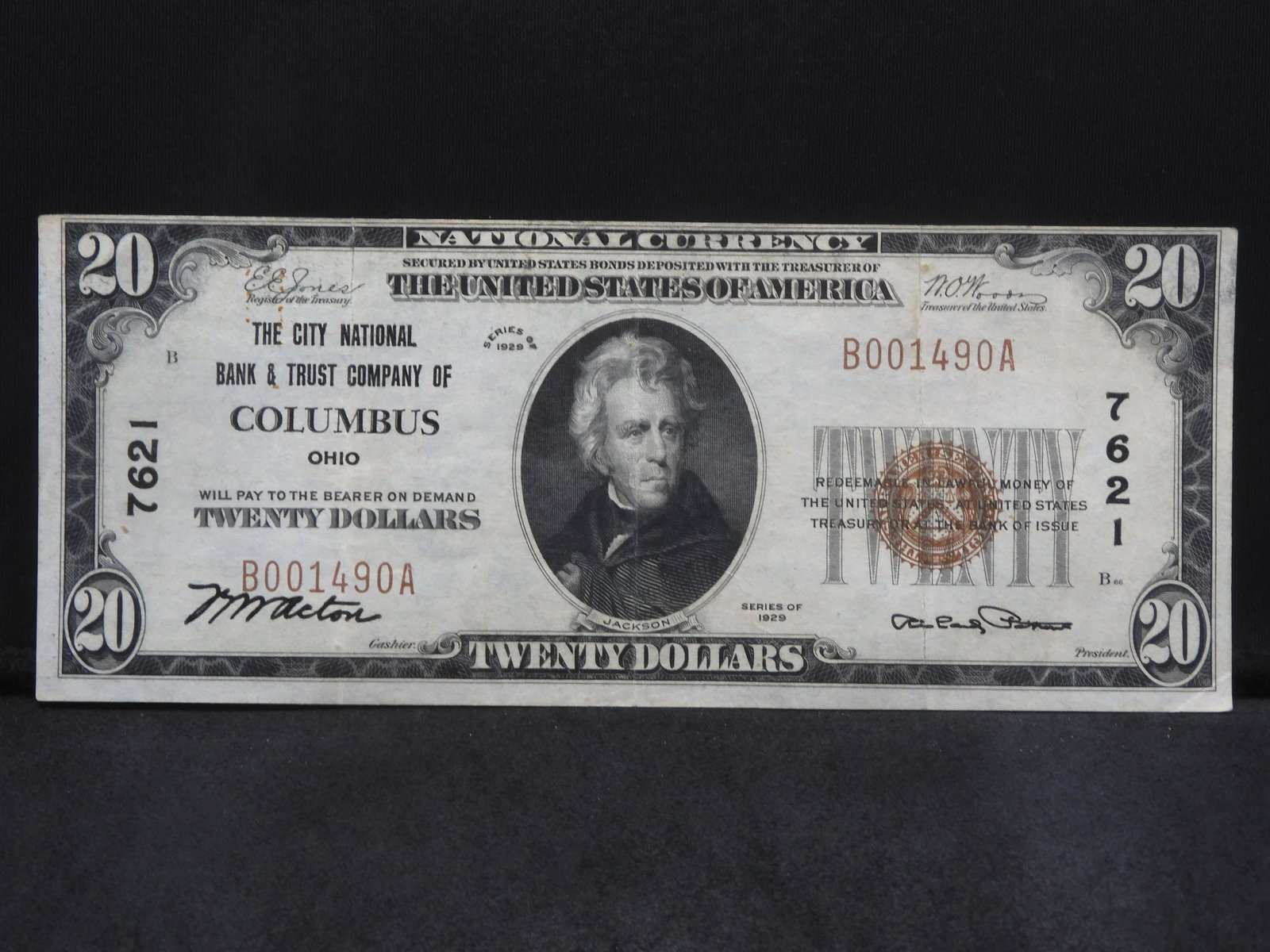 1929 $20 National Bank Note from The City National Bank & Trust Company ...