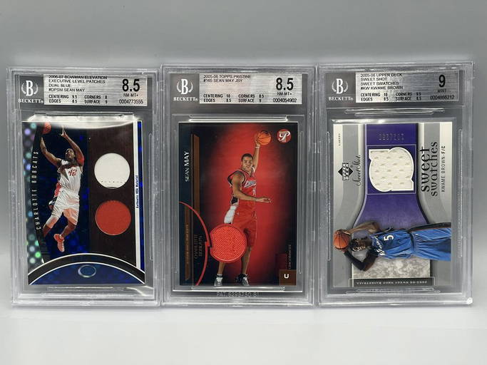 Lot Of (3) Assorted Beckett Graded Basketball Jersey Cards Sean May & Kwame Brown