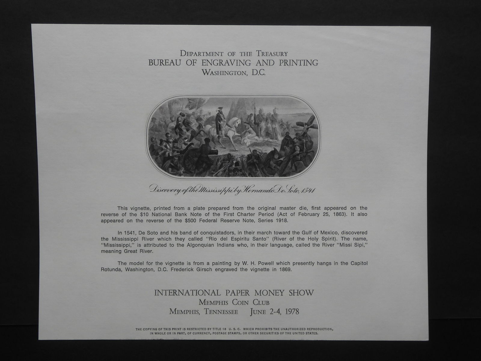 Dept. Of Treasury Bureau Of Engraving & Printing Internat'l Paper Money ...