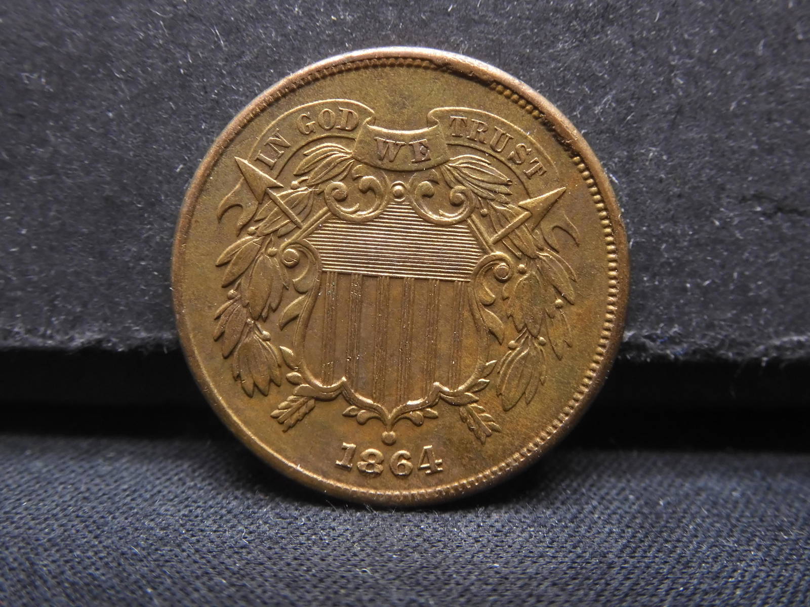 1864 Us 2 Cent Piece, Full We, Unc. Gorgeous Piece Auction