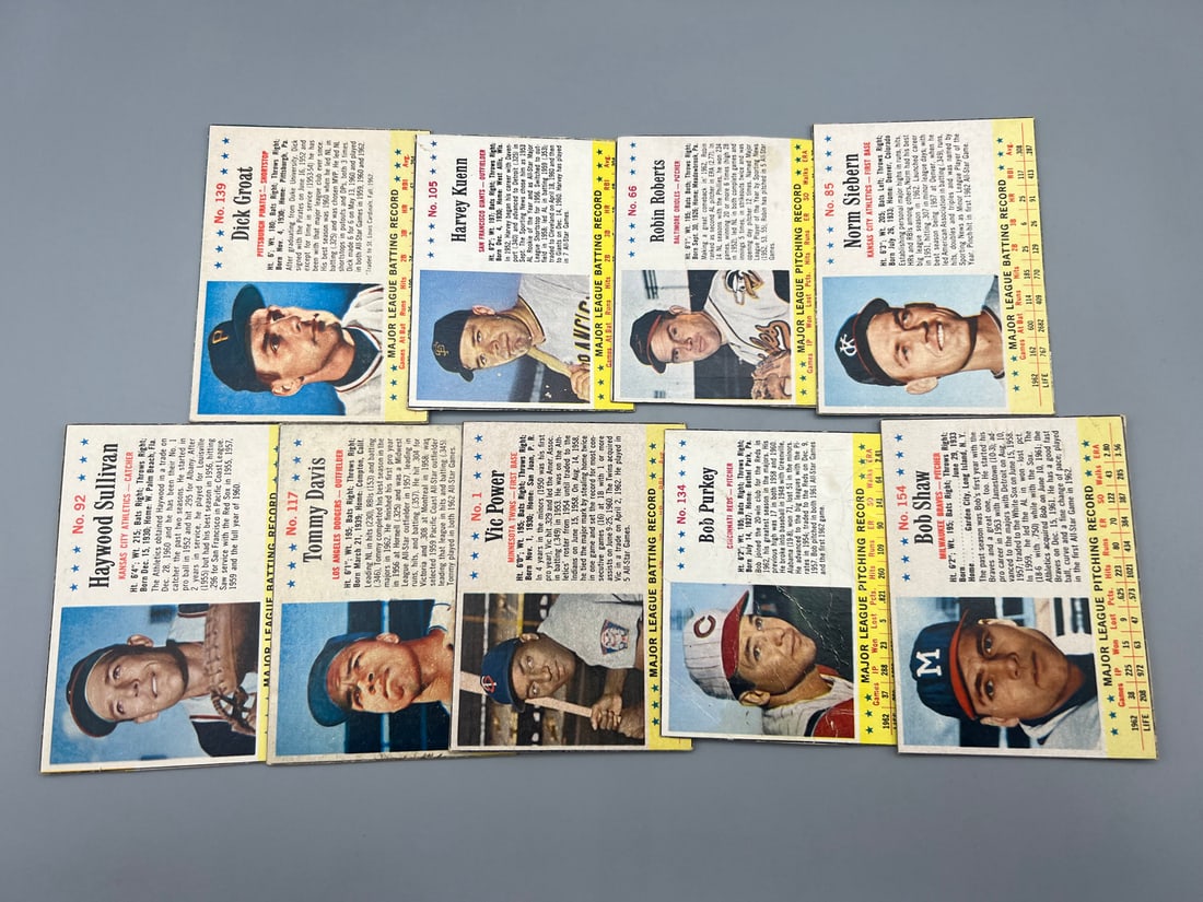 1963 Post & Jello Cards Lot Of 9 W/ Dick Groat, Harvey Kuenn, & Robin ...
