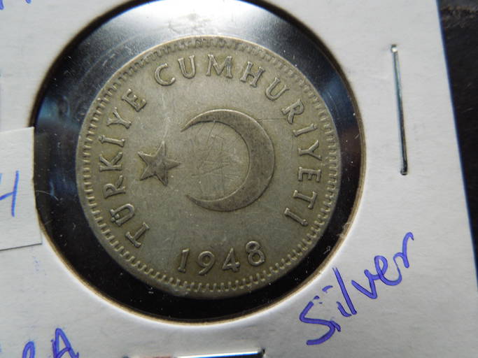 1948 Turkey 1 Lira Silver Coin