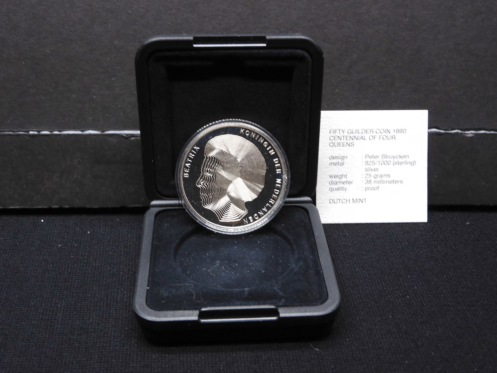 1990 Netherlands .925 Silver 50 Guilder. Gem Proof In Original Box With ...