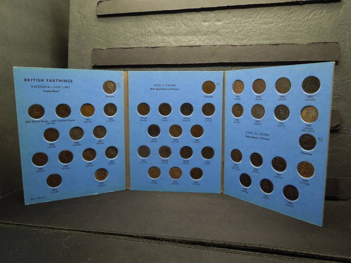 1860 1901 Great Britain Farthings Complete Set. 45 Coins Total. Nice Grade.