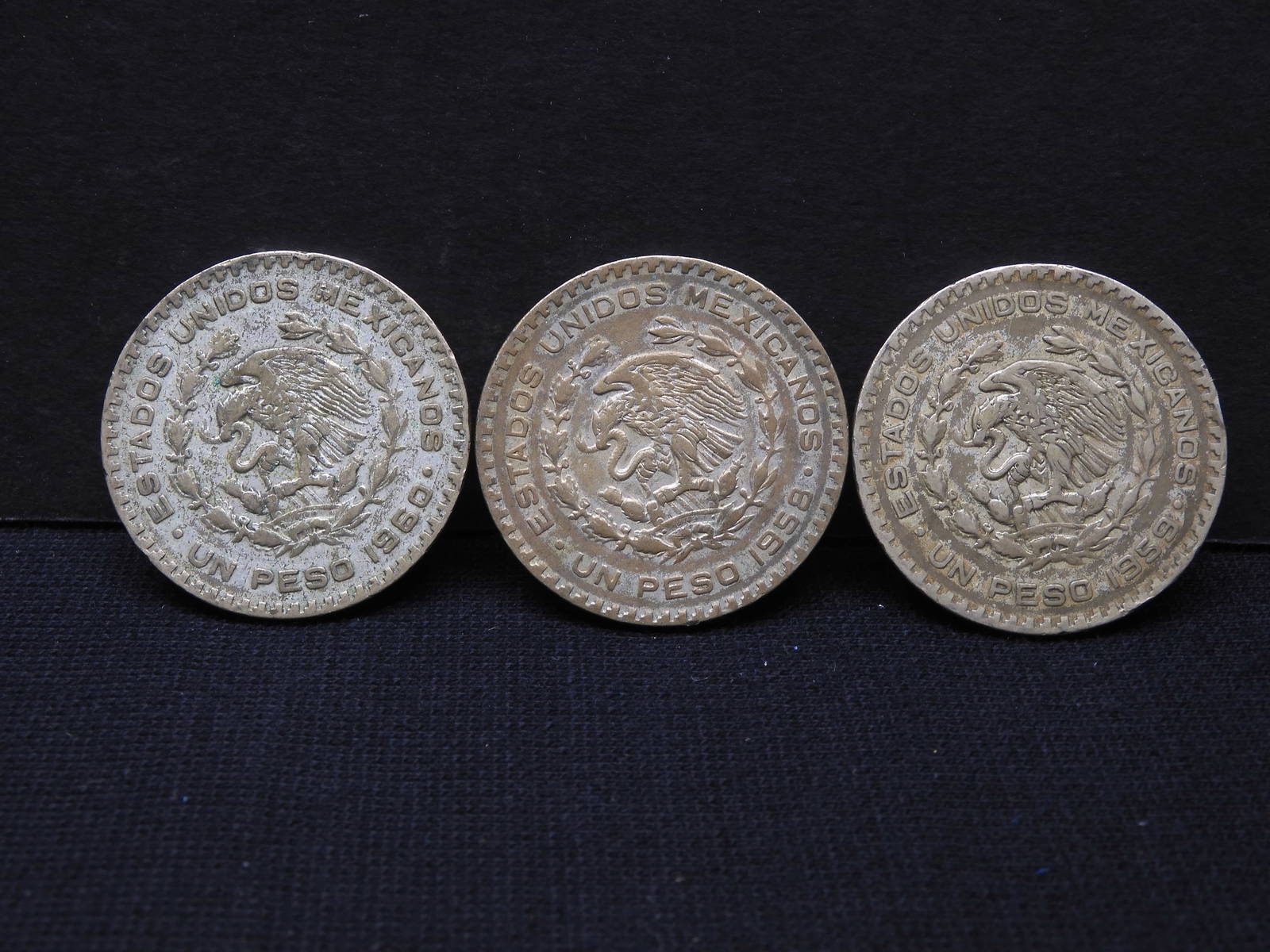 Three Mexican Silver Pesos: 1958, 59, And 60. Auction