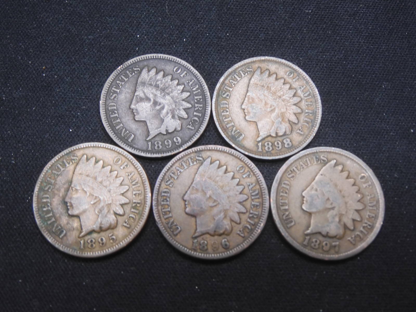 1895-1899 Indian Cents - 5 Consecutive Dates Auction
