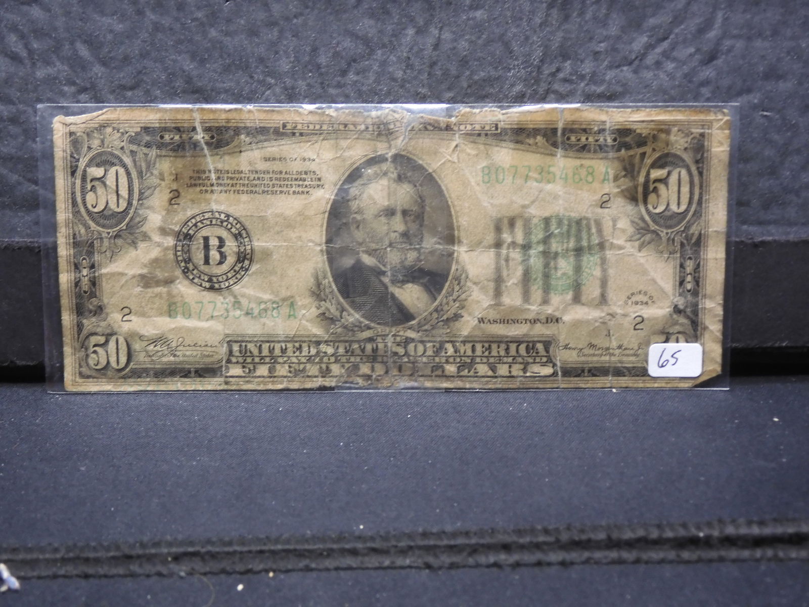 1934 $50 Bill. Big Money Then! Auction