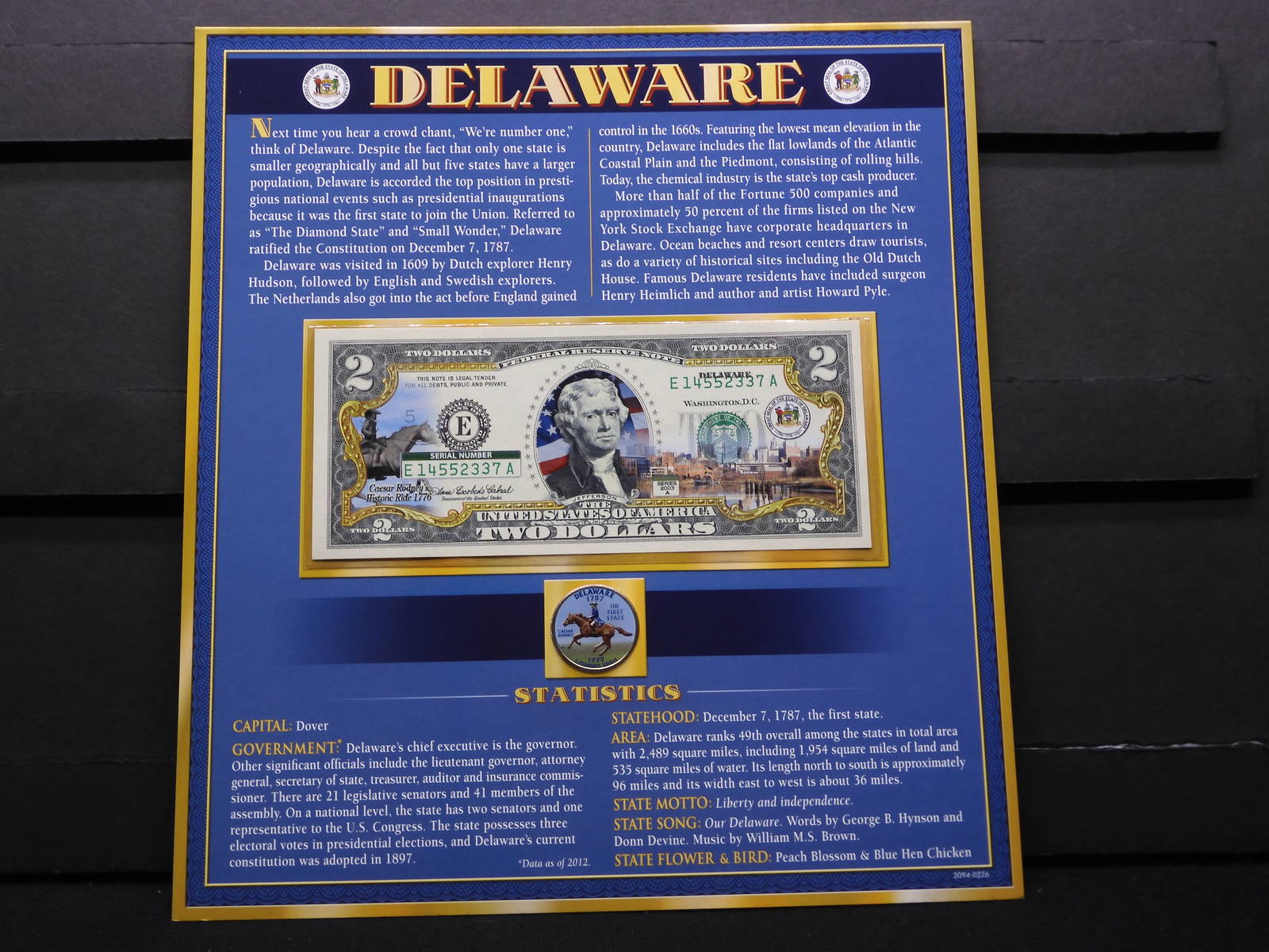 Series 2003-a $2.00 Note W/ Delaware Colorized Statehood Quarter Set ...