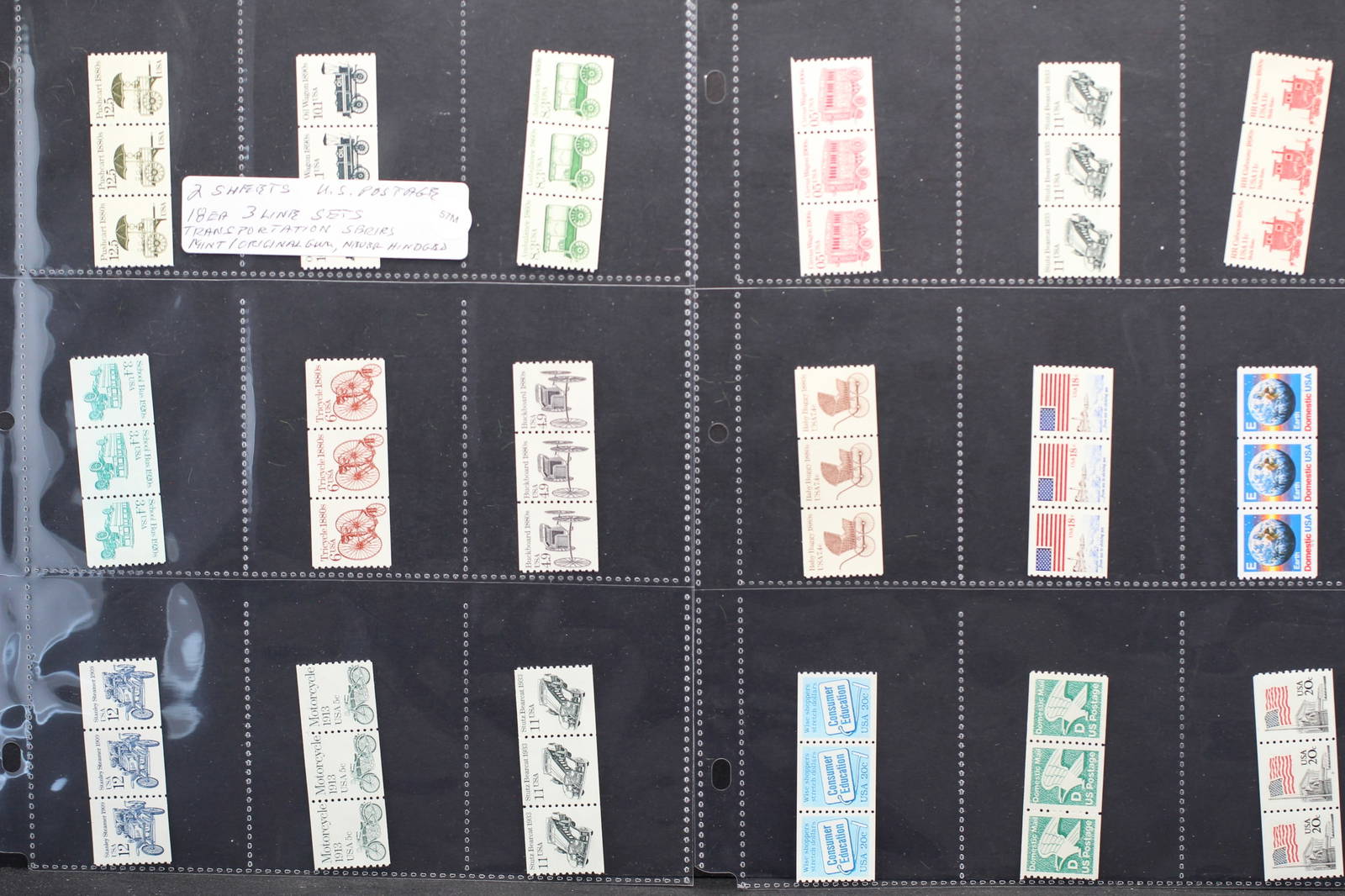 2 Sheets Of U.s. 3 Line Strip Stamps Auction