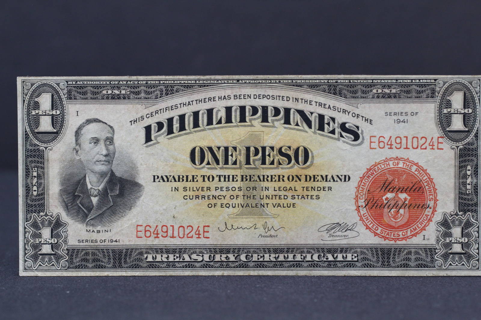 1941 Wwii Philippines 1 Peso Note. Scarce Note. Nice Cond. Auction