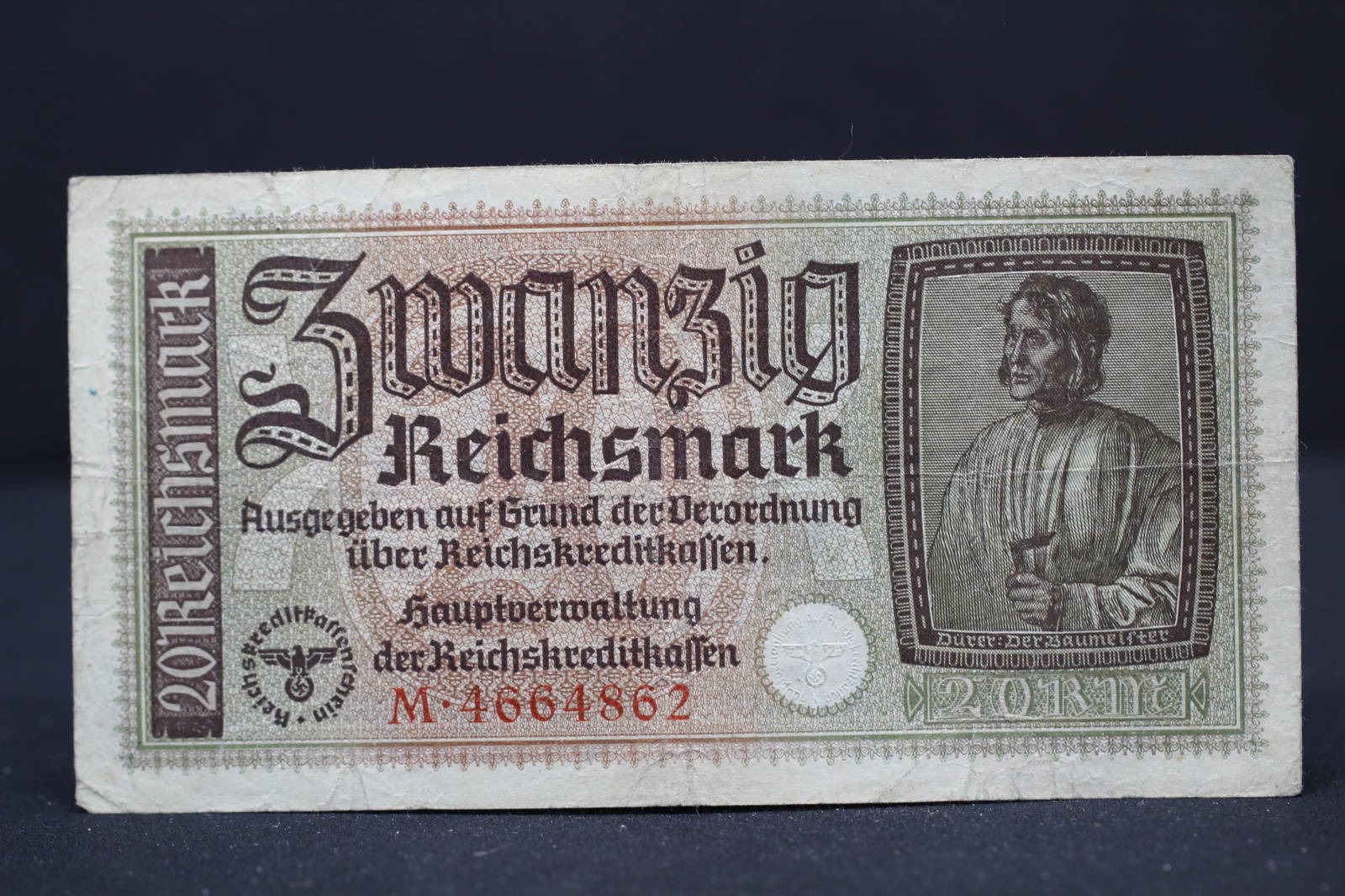 Wwii German Occupation 20 Reichsmark. Embossed With Historical Symbol ...