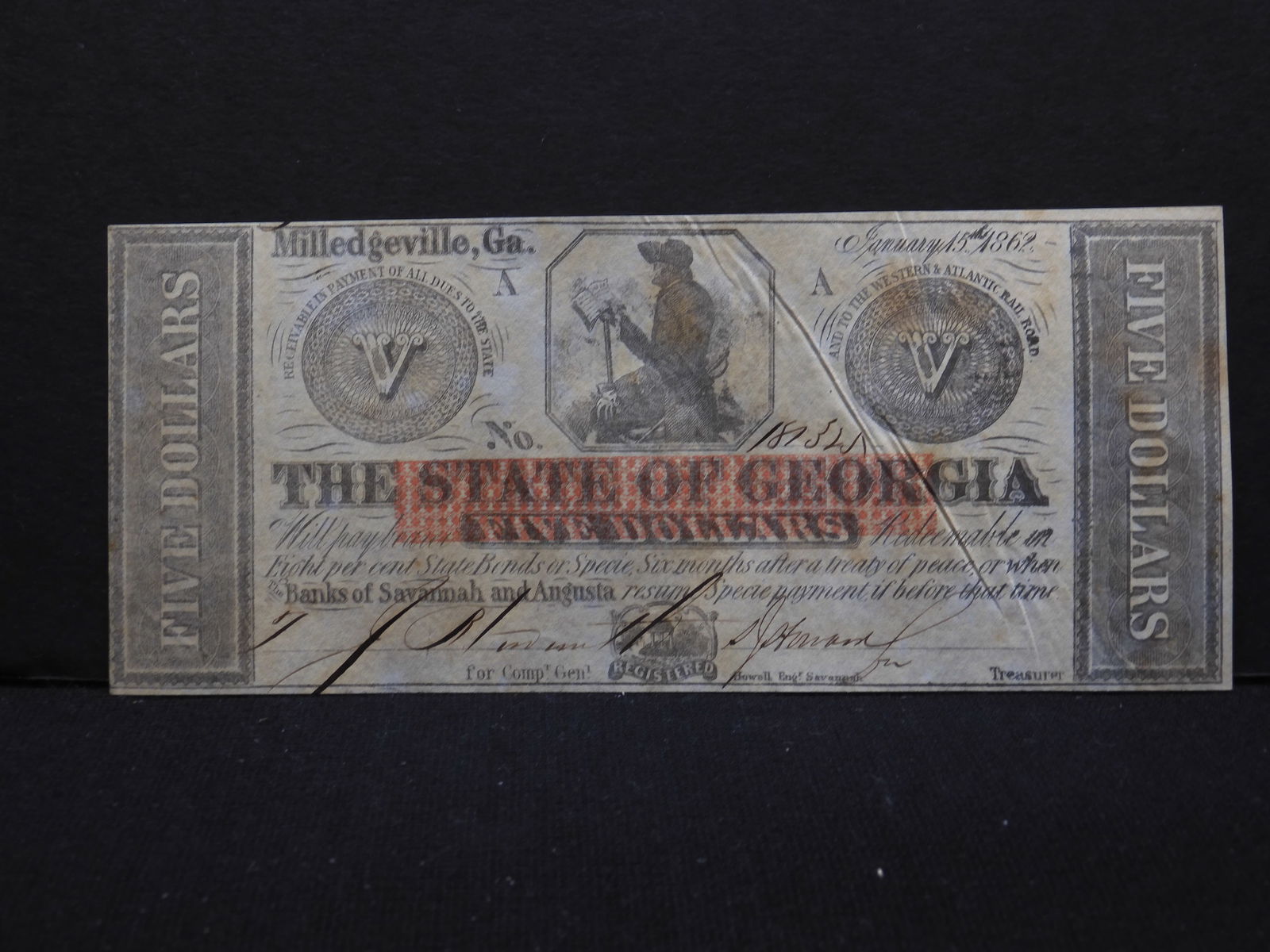 1862 Georgia $5. Issued In The Capital, Milledgeville. Choice Cu. Great ...