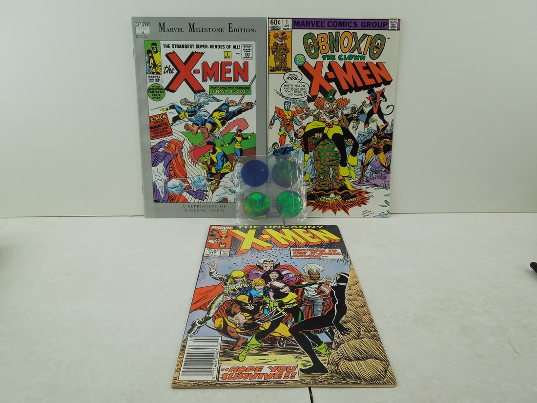 Lot Of 3 X-men Comics With 4 Holographic Pogs Auction