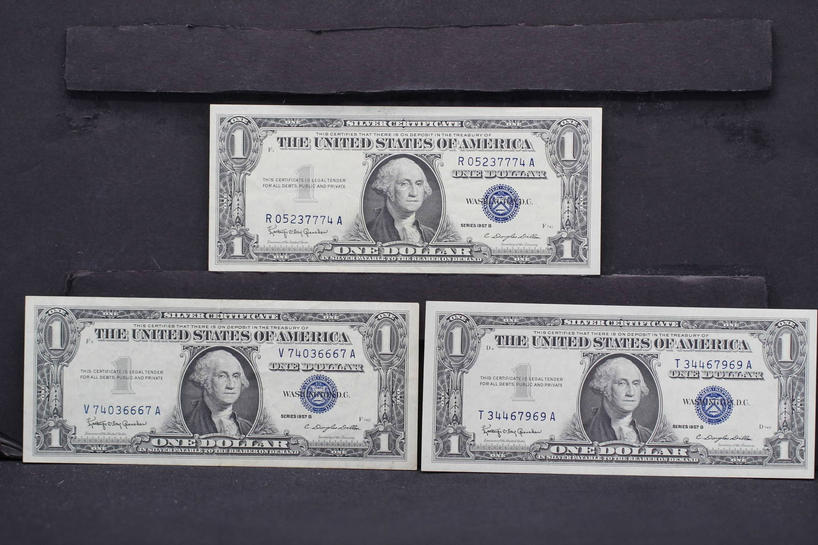 3 1957-b $1 Silver Certificate Notes, Blue Seal Auction