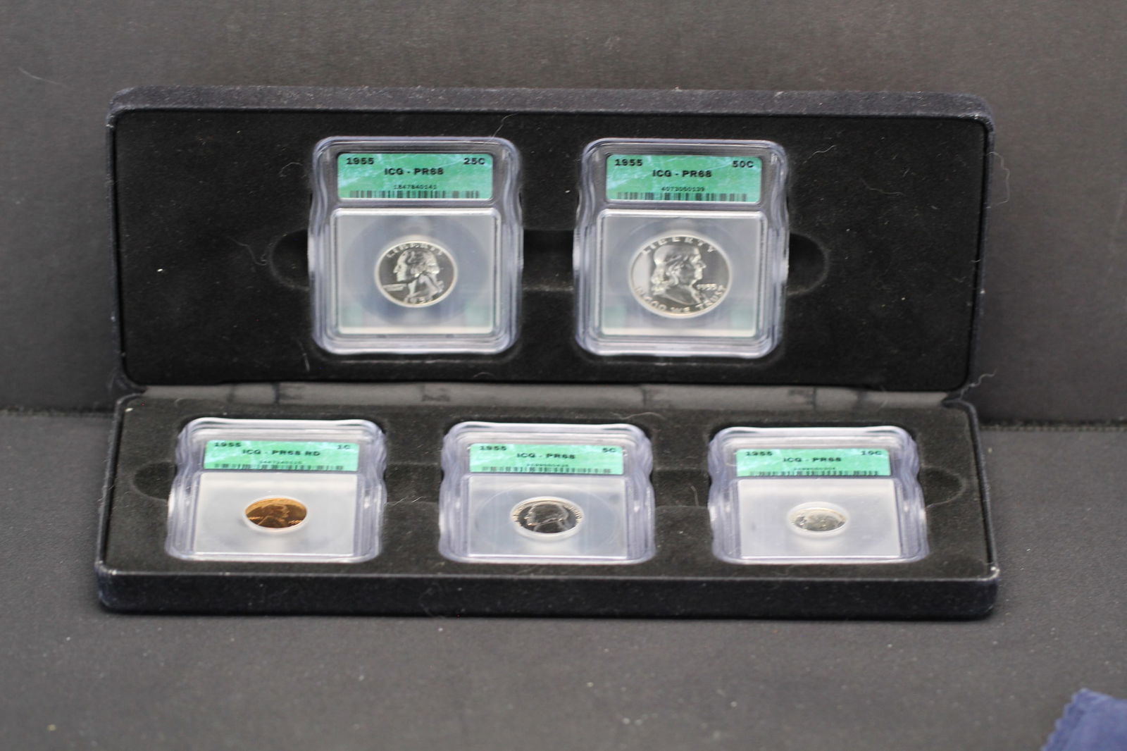 1955 Icg Proof Set- 5 Icg Slabbed Proof Coins Auction