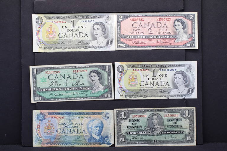 6 Old Canada Bank Notes. $11 Face Value.