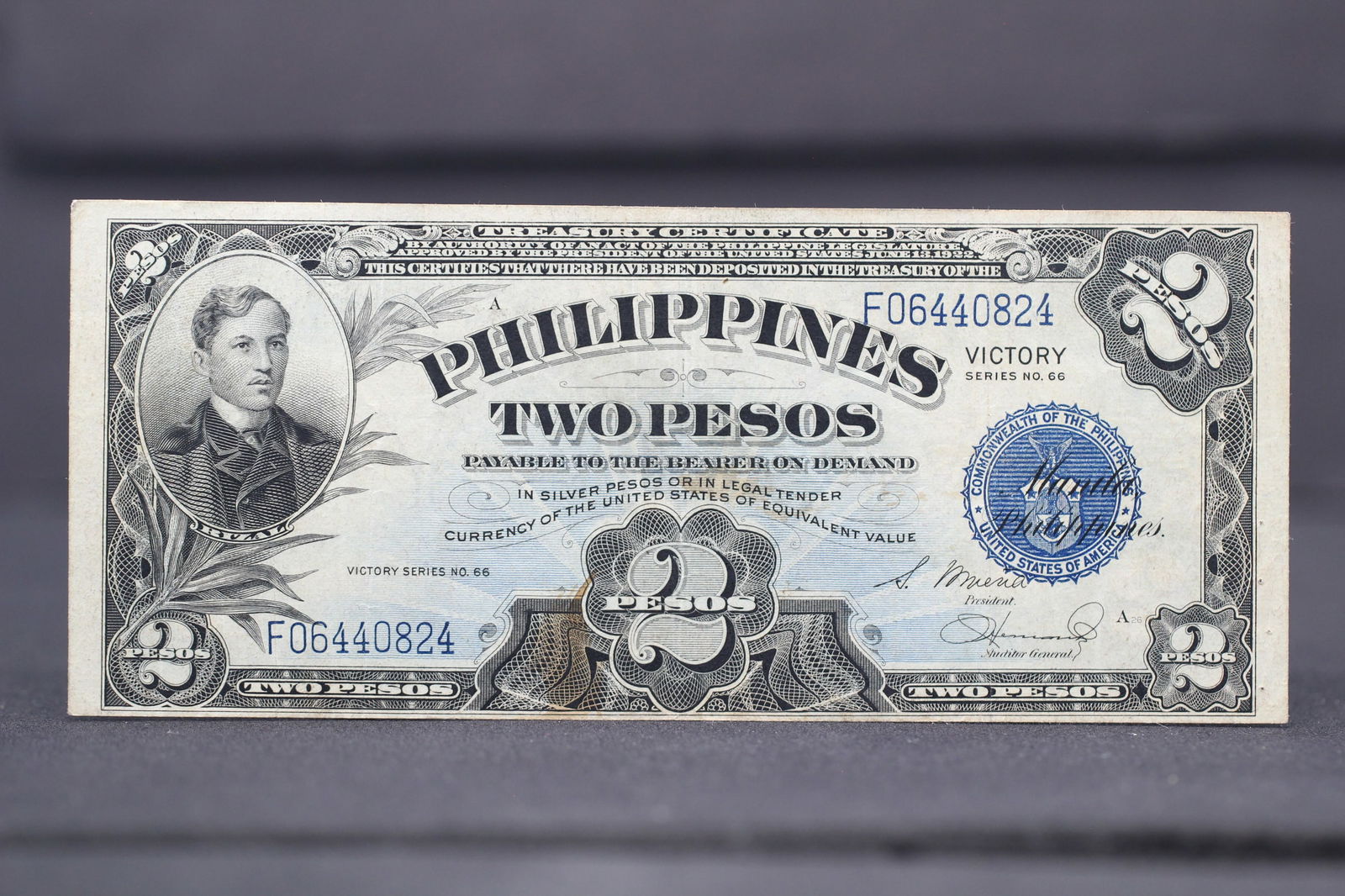 1944 Philippines 2 Pesos "victory" Note. Xf. Auction