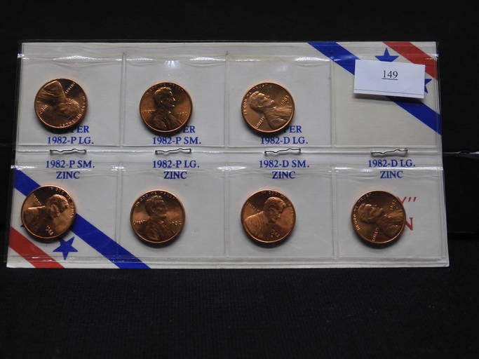 1982 Lincoln Cent Variety Set 7 Coins