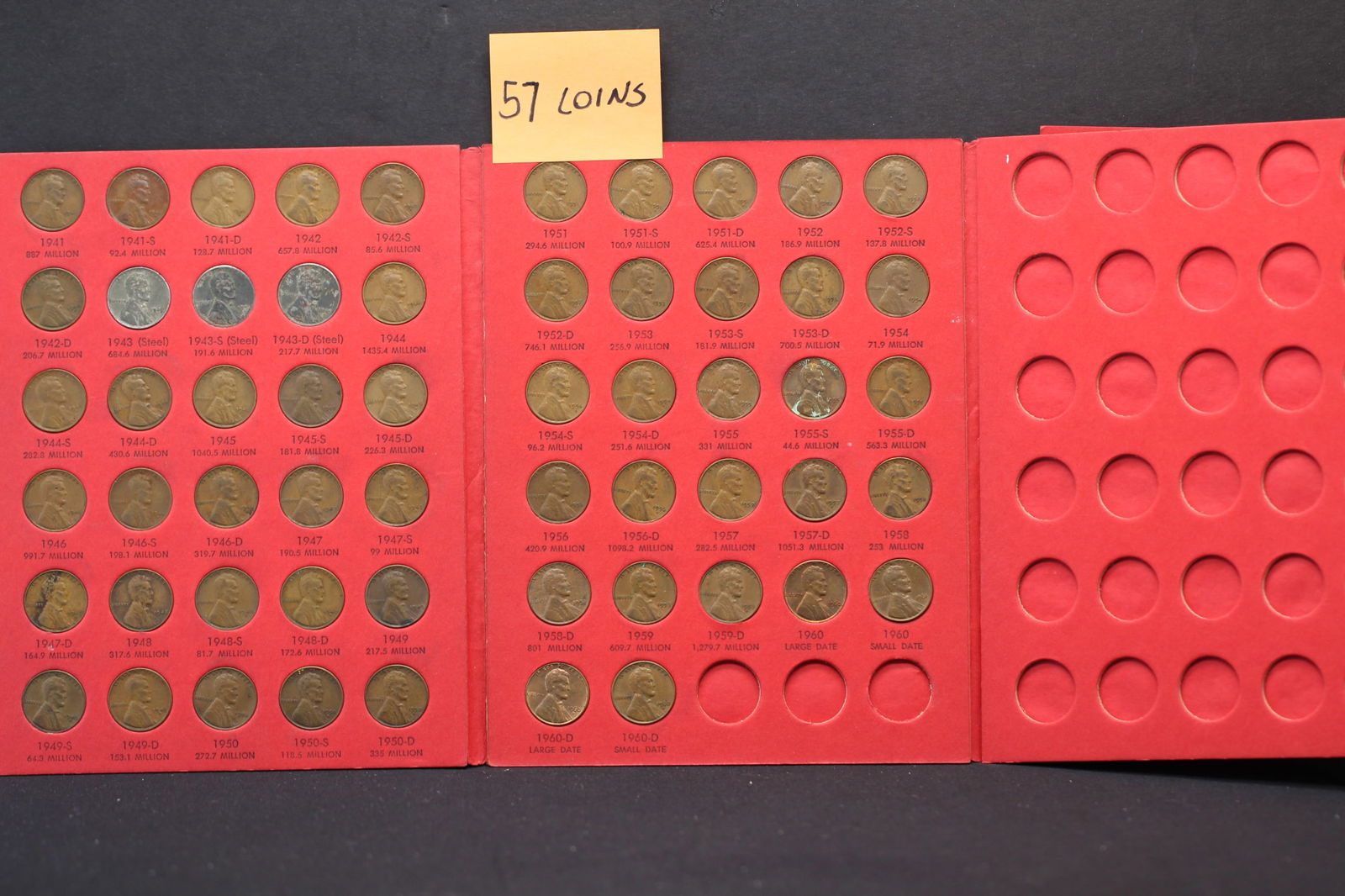 1941-1960 Lincoln Head Wheat Cents 57-coin Set, Includes All Dates And ...