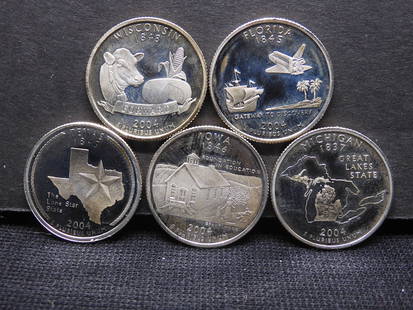 Collection Of (5) 2001-s 90% Silver Proof Statehood Quarters Auction