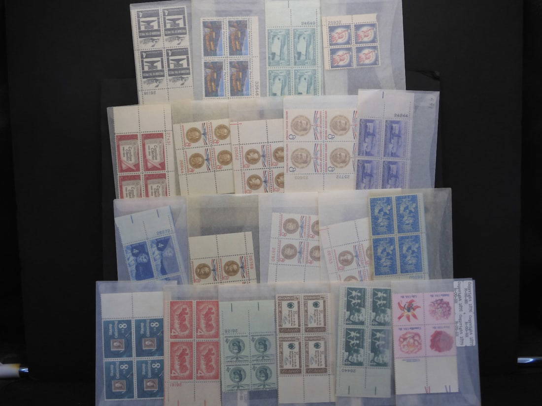 20 Assorted Plate Block Stamps, Mint, Never Hinged Auction