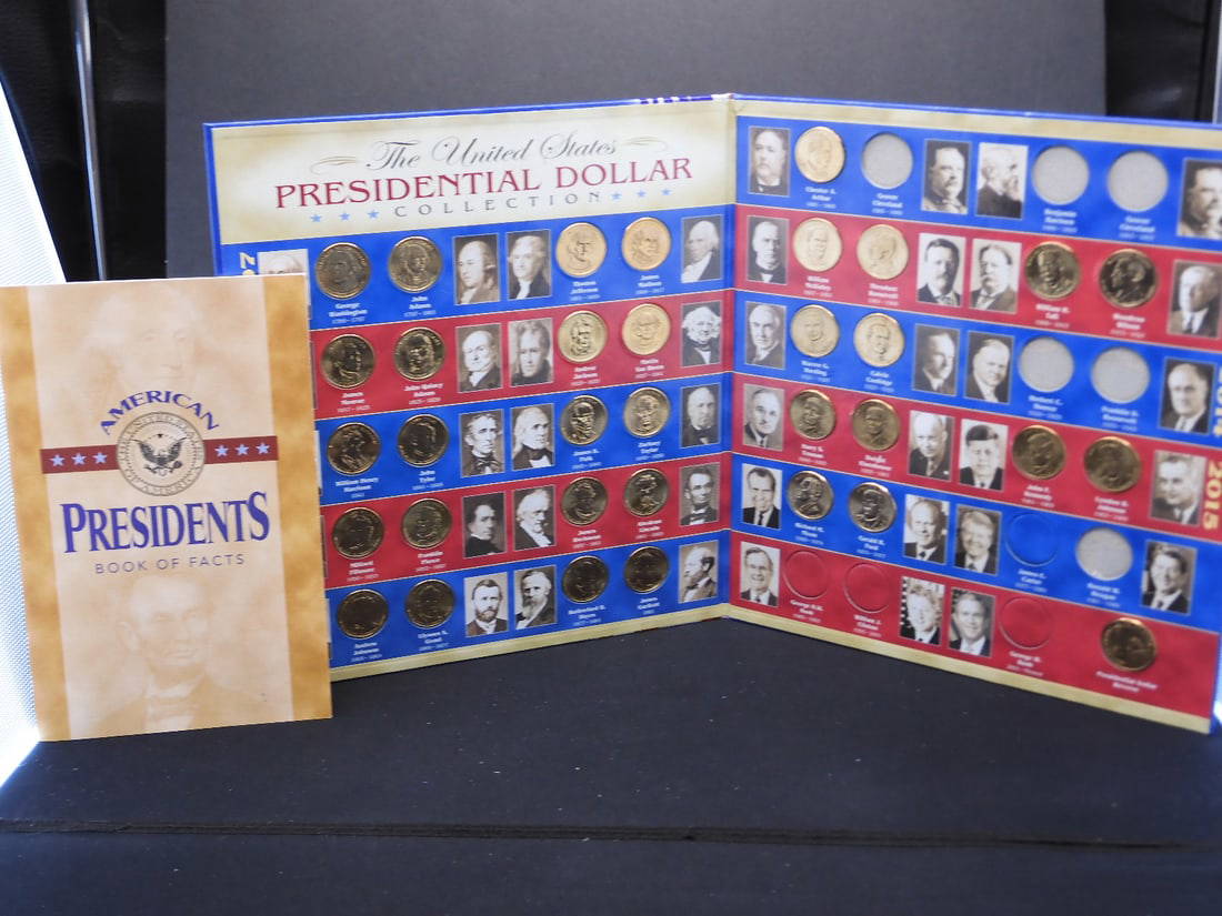 U.s. Presidential Dollar Collection And Fact Book- 34 Coins Auction