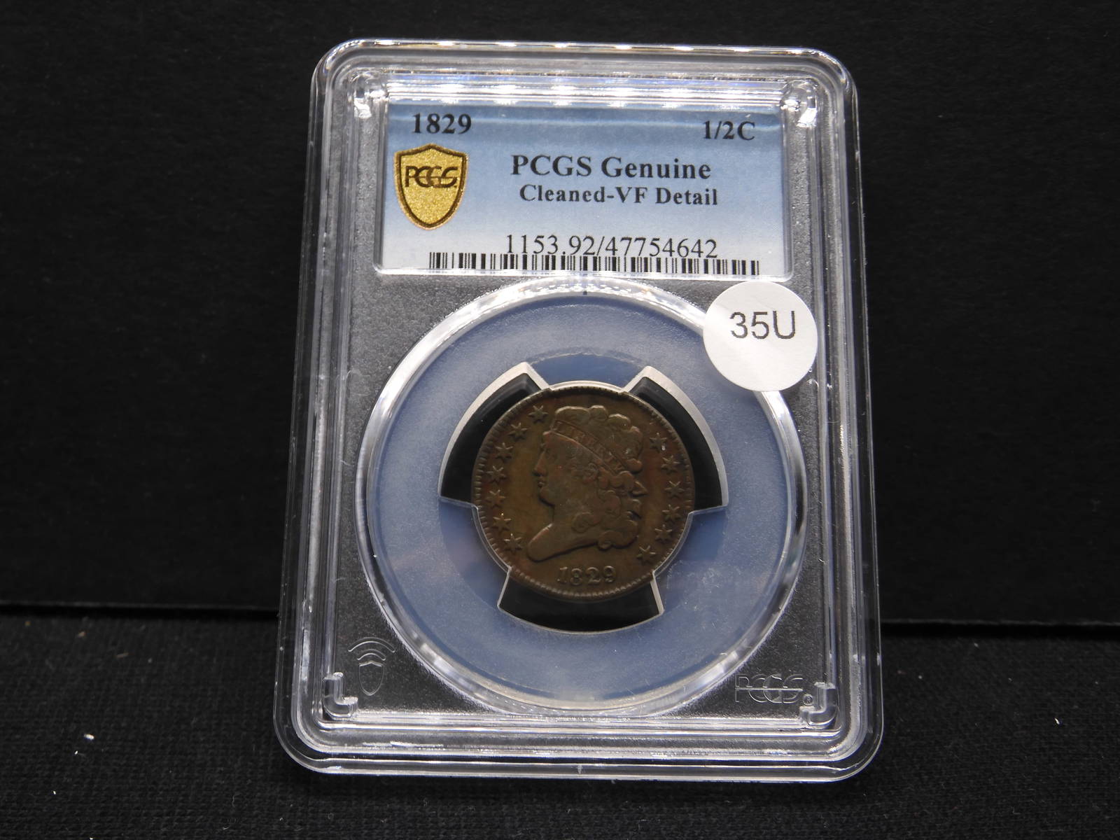 1829 Classic Head Half Cent Pcgs Genuine - Cleaned- Vf Details Auction