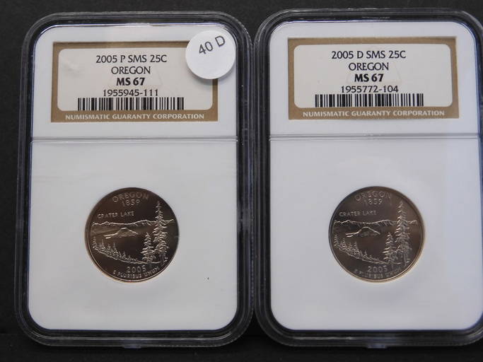2005 P+d Sms Clad Oregon State Quarters Both Ngc Graded Ms67