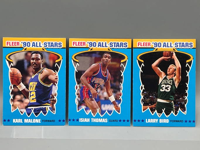 1990 Fleer Karl Malone All Star #7, Isiah Thomas All Star #6, & Larry ...