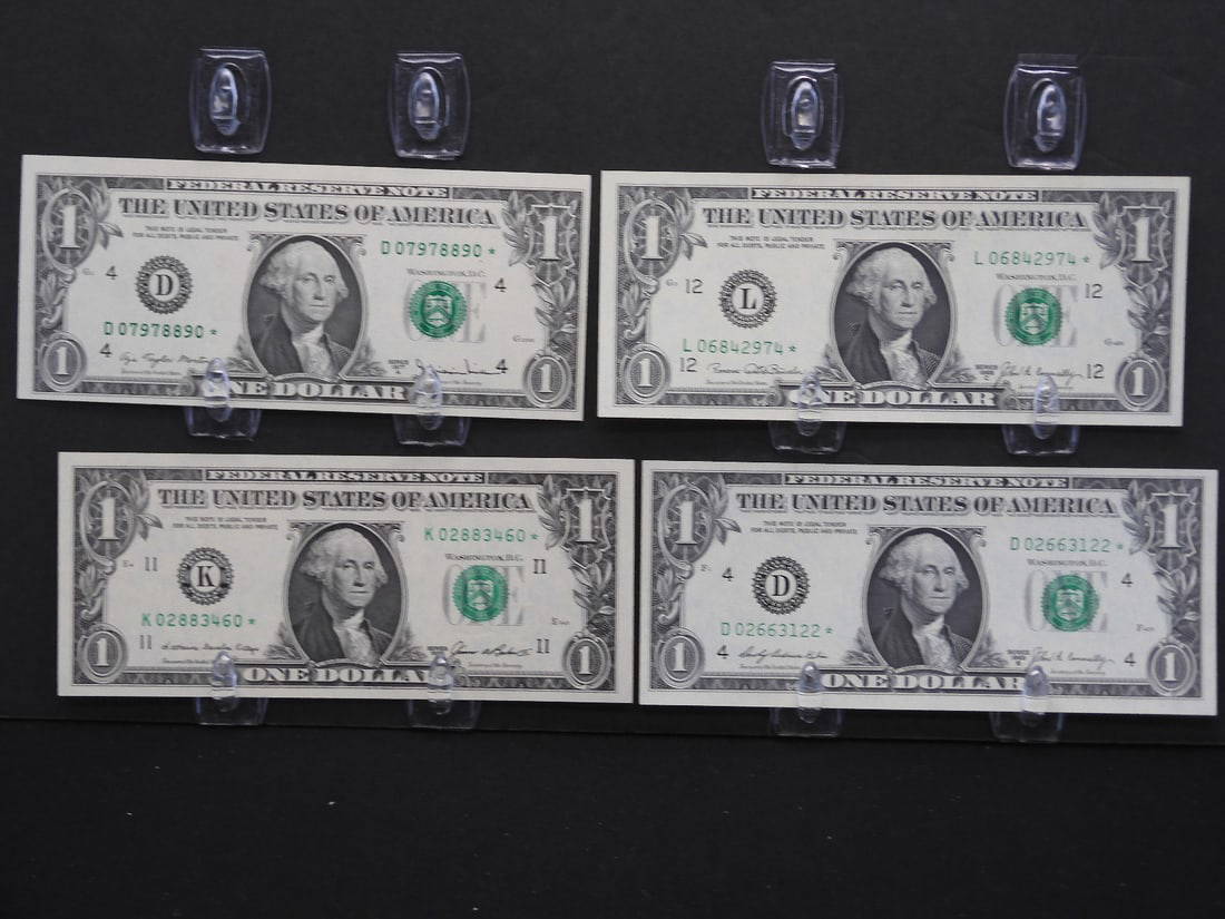 4 Crisp Uncirculated Star $1 Replacement Federal Reserve Notes: 1969 B ...