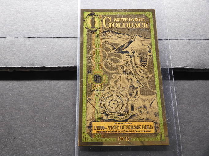 1/1000th Troy Oz. 24k Gold 2024 $1 South Dakota Gold Back