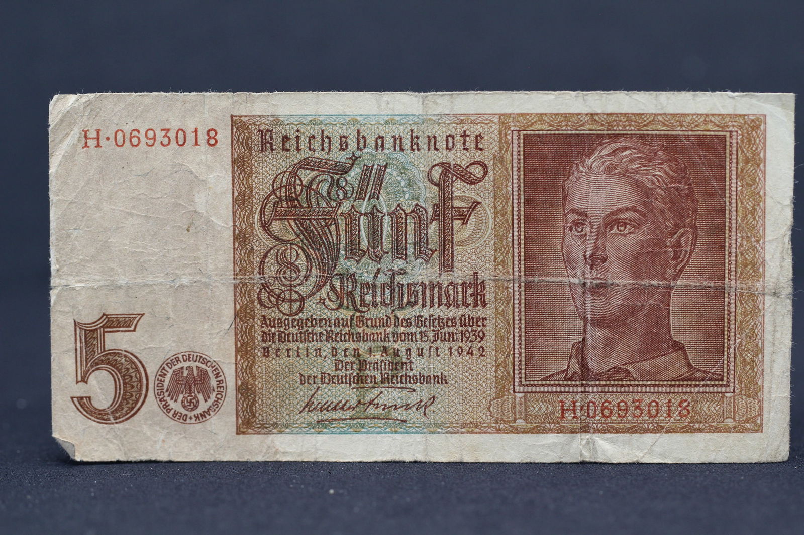 1942 Wwii Germany 5 Reichsmark Note. Auction