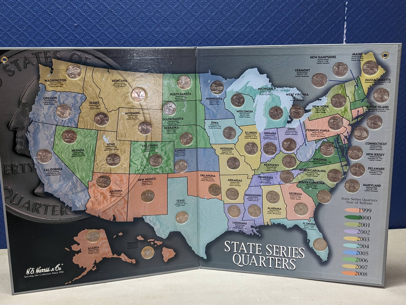 1999-2008 Statehood Quarter Collection In Large Map Album Auction