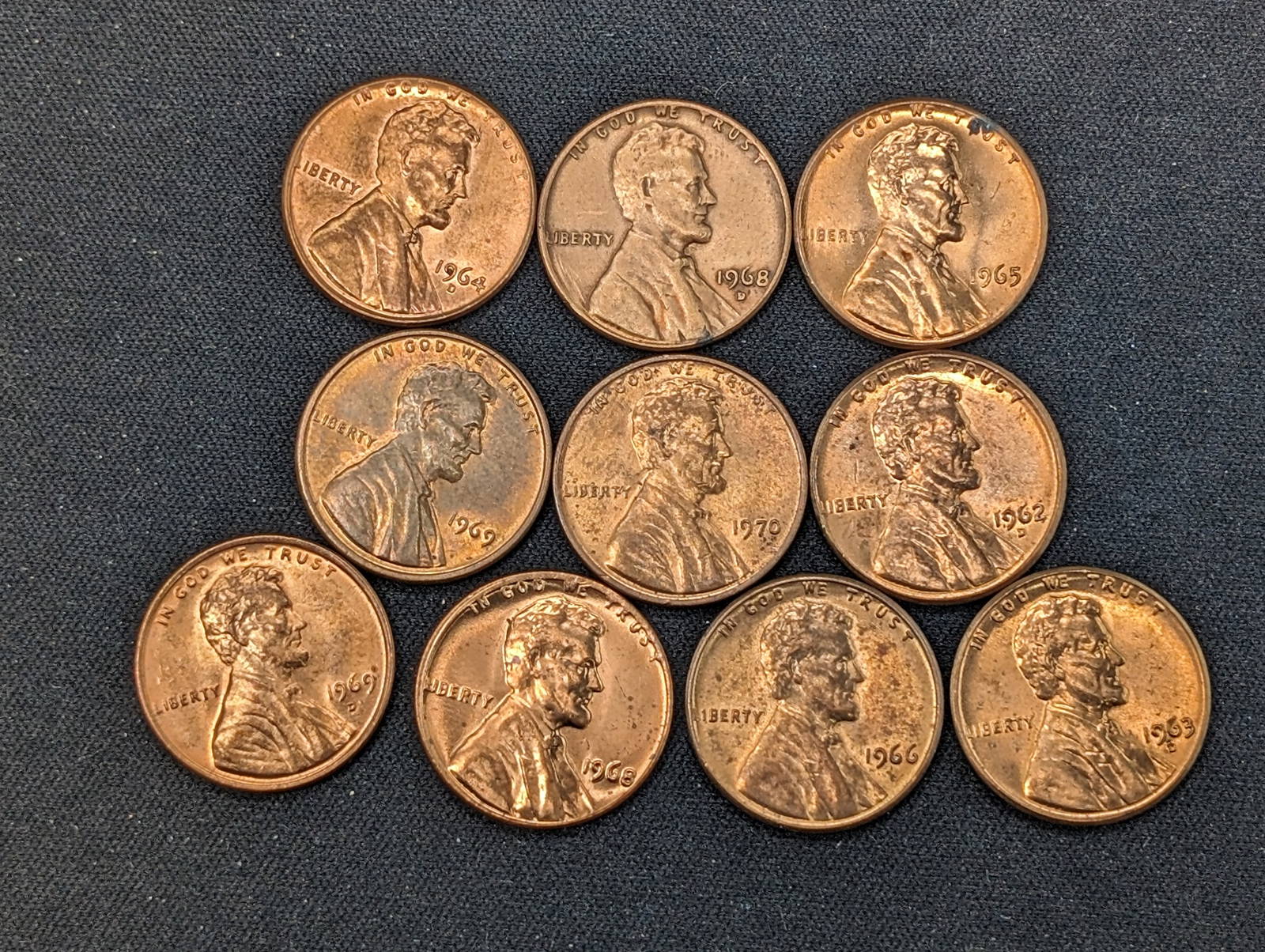 (10) Mixed Date Red/rb Unc Lincoln Memorial Cents Auction