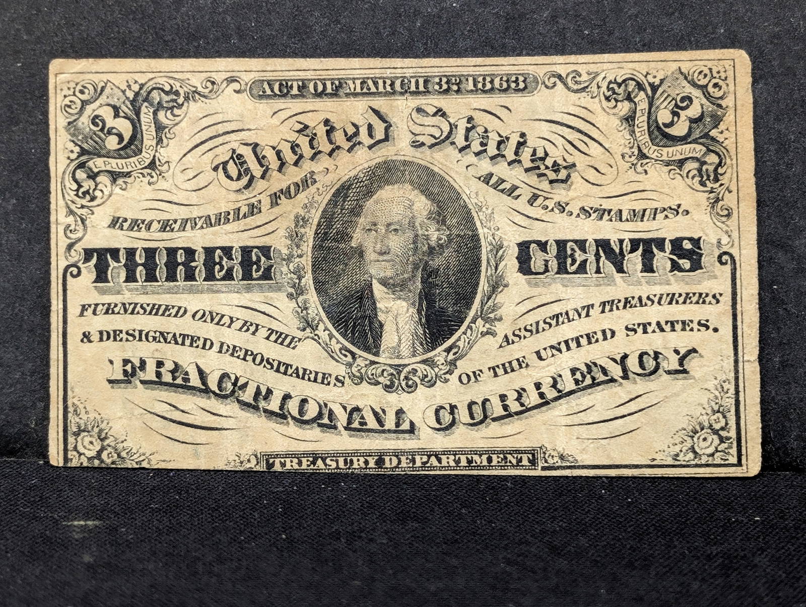1863 3 Cent Fractional Currency Note Auction