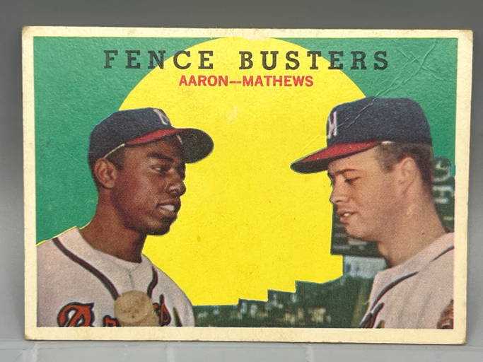 1959 Topps #212 Fence Busters (aaron + Mathews)