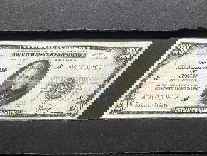 1929 Federal Reserve Bank Of Boston Brown Seal $20 National Currency ...