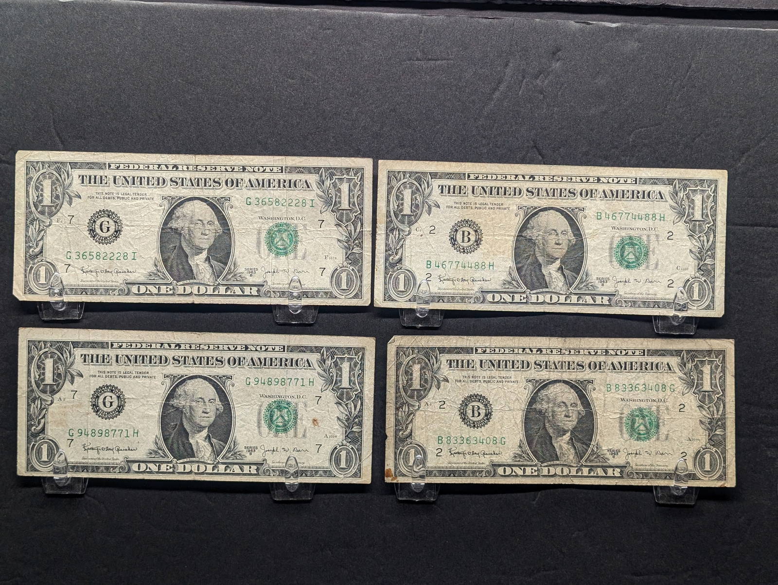 Lot Of Four 1963 B Series Joseph W. Barr $1 Banknotes Auction